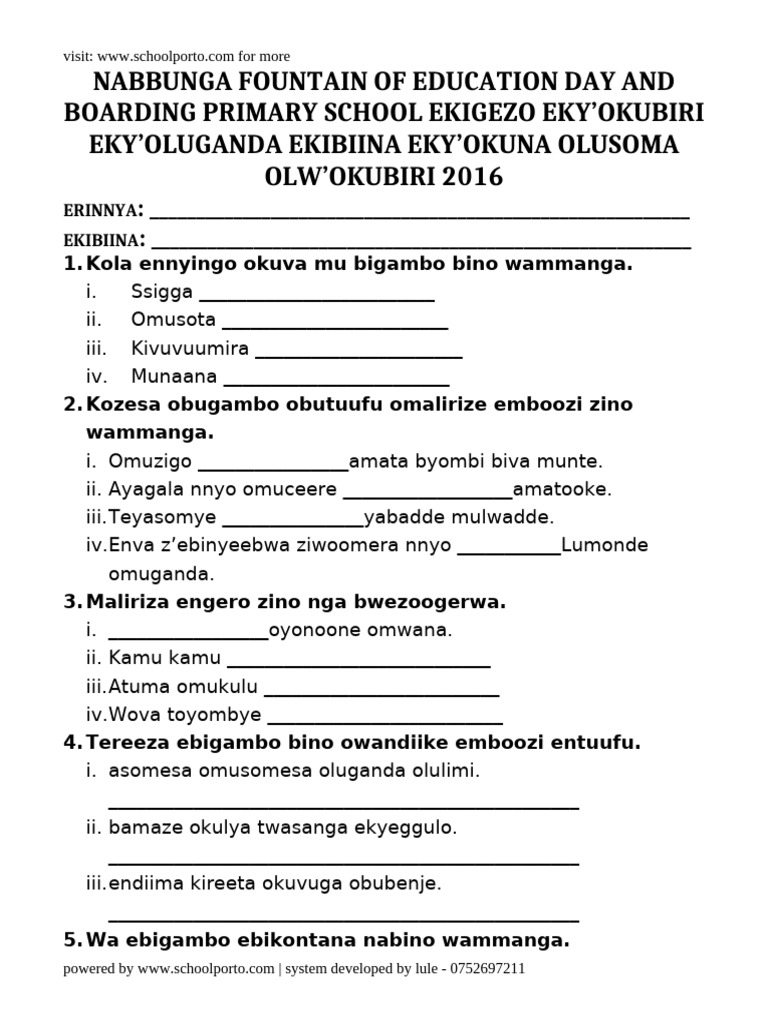 Actividades en Luganda para Primaria | PDF | Idiomas de África | bantú