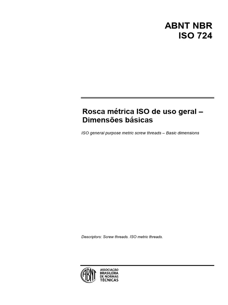 NBR ISO 724 Rosca Metrica Iso de Uso Geral Dimensoes Basicas | PDF