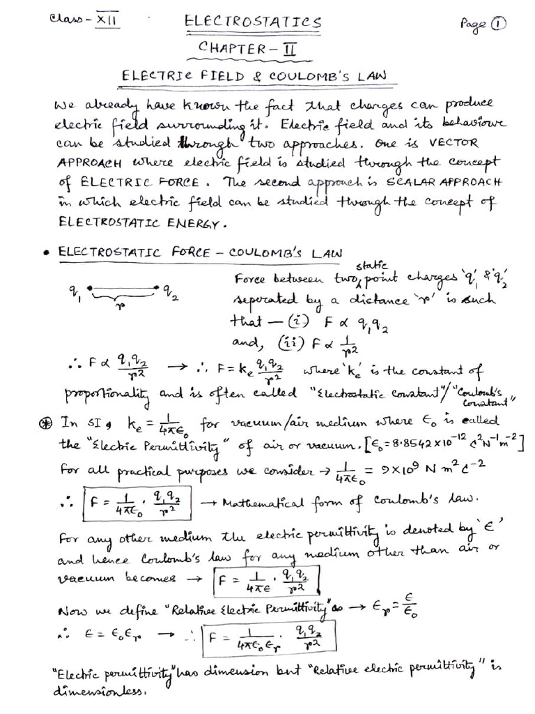 Electrostatics - Chapter 2 - Electric Field & Coulomb's Law | PDF | Electrostatics | Physical ...