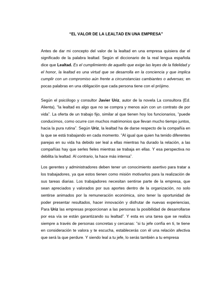 El Valor de La Lealtad en Una Empresa | PDF | Lealtad