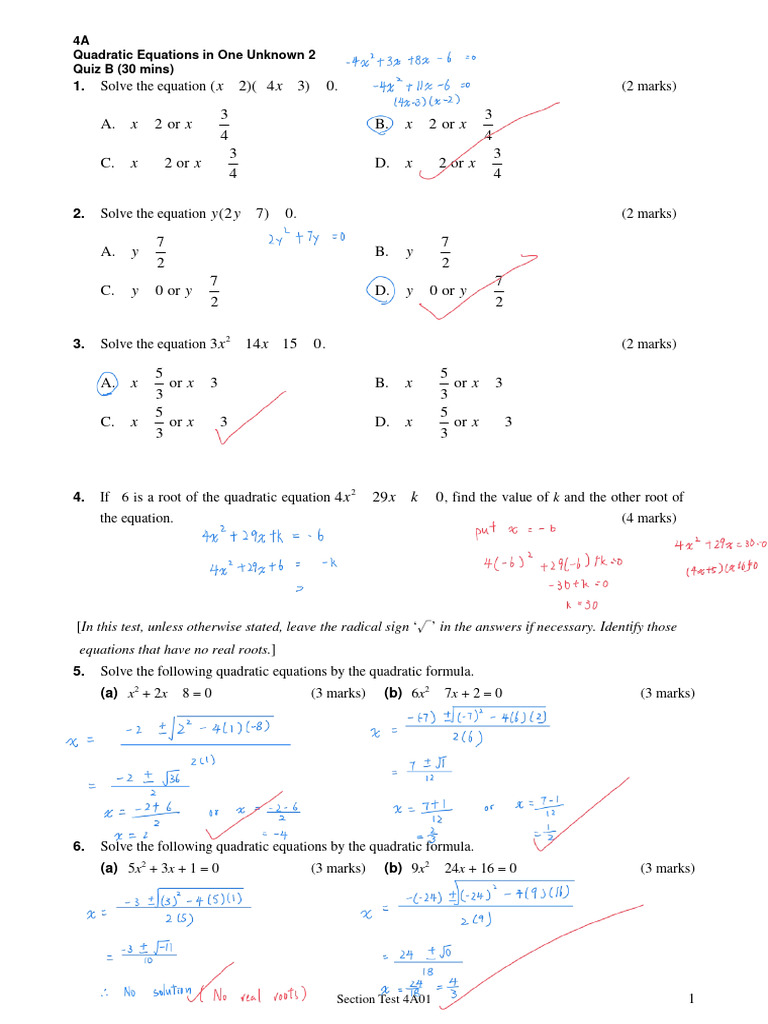 Quadratic Equations 2 Quiz | PDF | Quadratic Equation | Abstract Algebra