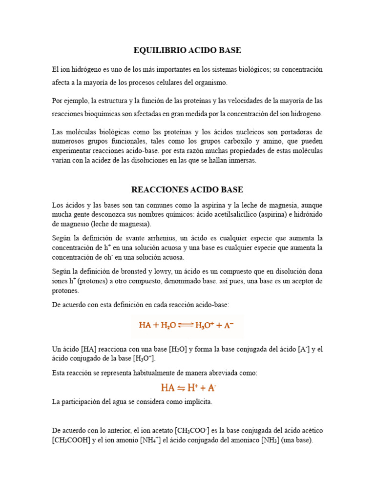 Equilibrio Ácido Base | PDF | Solución tampón | Ácido