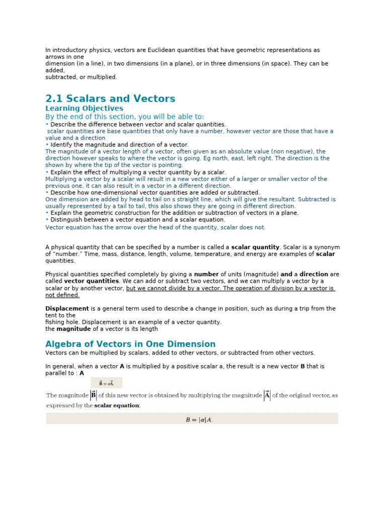 Chapter 2 Summary - Physics | PDF | Euclidean Vector | Scalar (Mathematics)