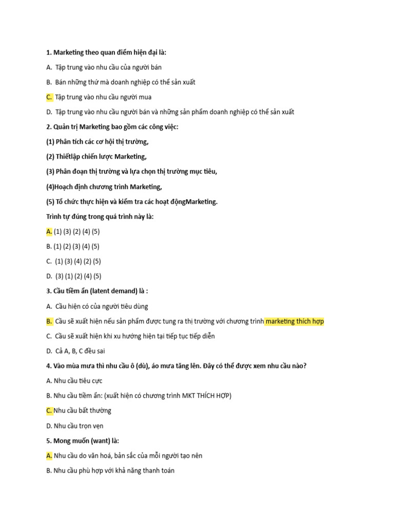 trắc nghiệm QTMar | PDF