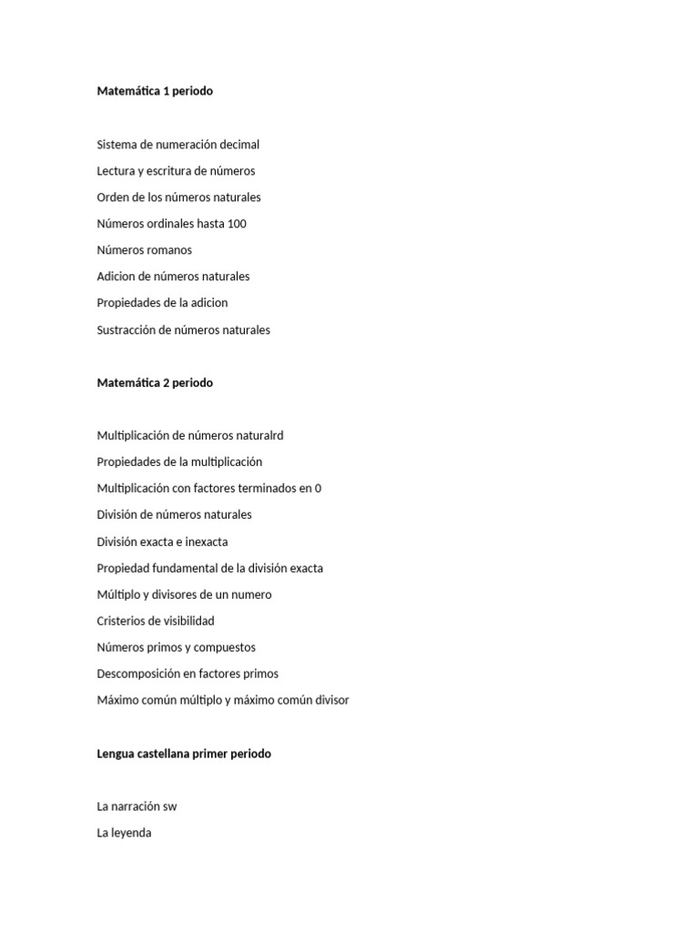 Matemática 1 periodo | PDF | Número natural