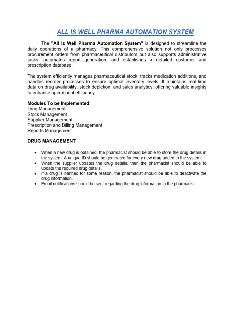 All Is Well Pharma Automation System | PDF | Pharmacy | Medical ...