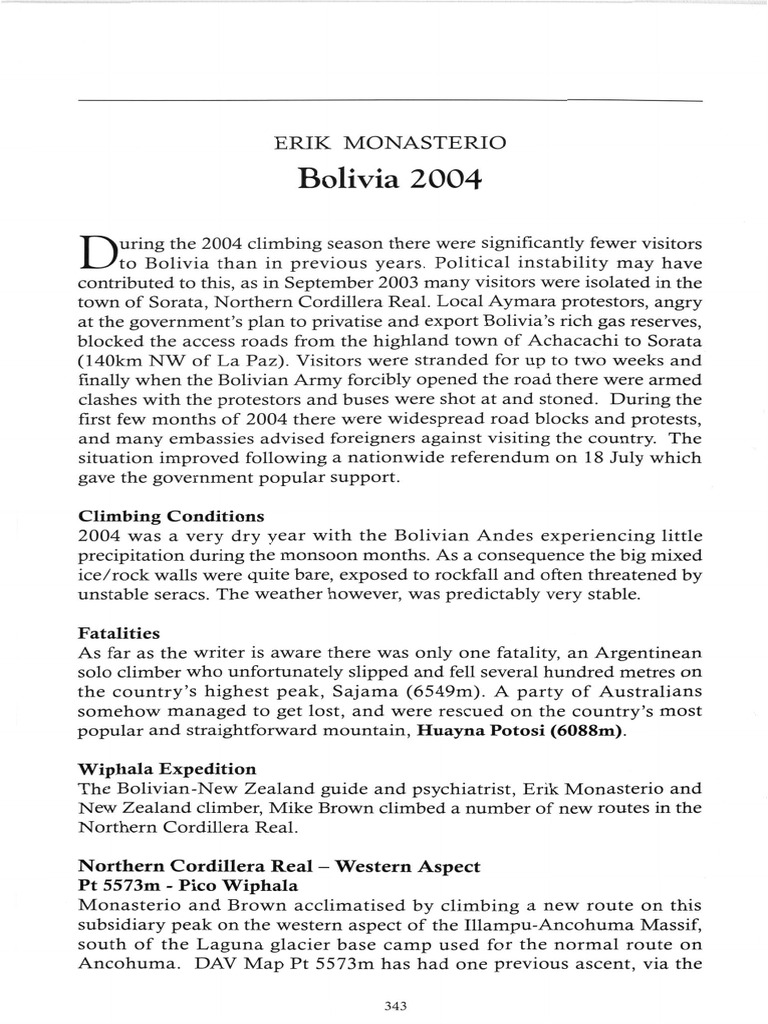 Bolivia 2004, Erik Monasterio THE ALPINE JOURNAL 2005 | PDF ...