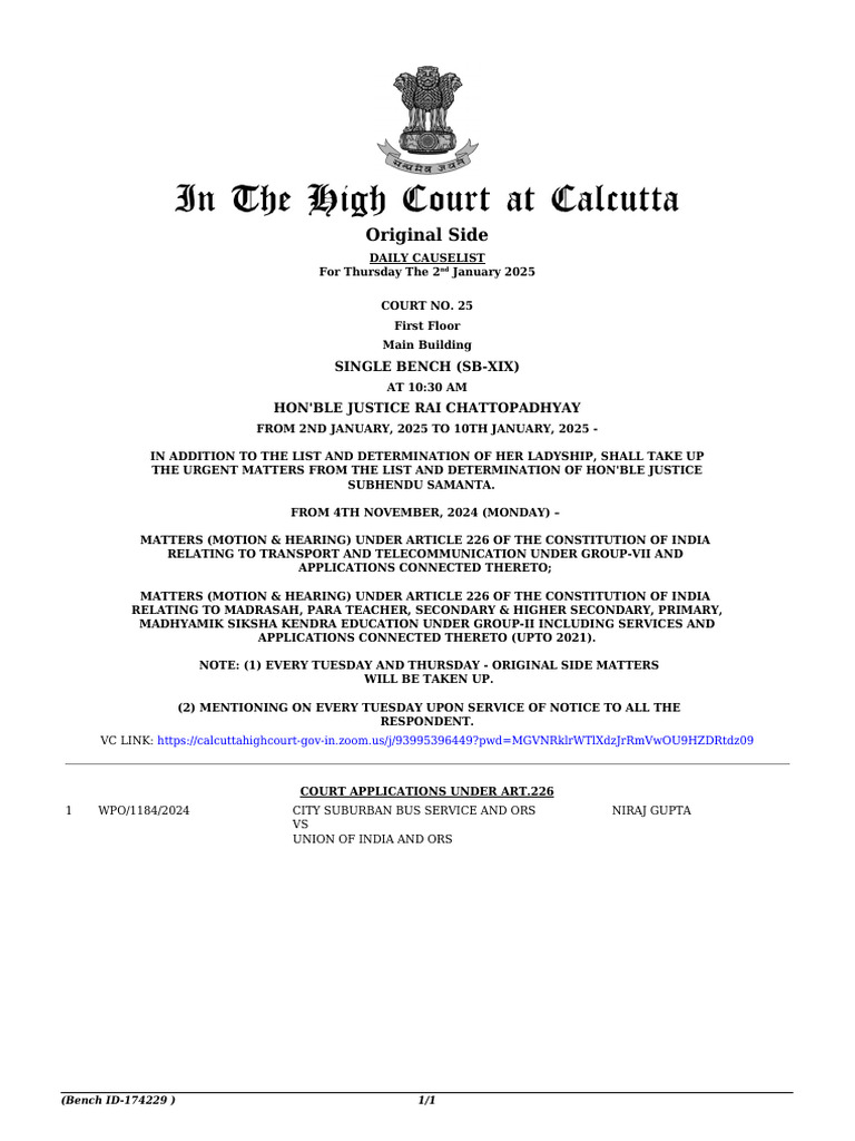 Display Causelist | PDF