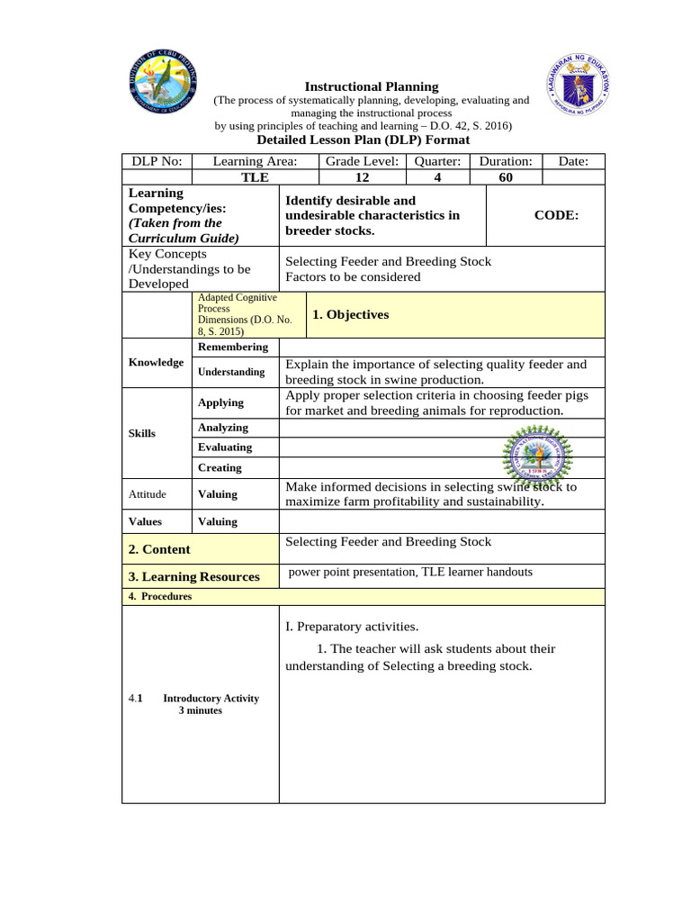 DLP - Selecting Feeder and Breeding Stock Grade11 | PDF | Pig | Learning