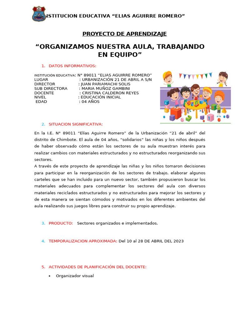 Organizamos Nuestra Aula Trabajando en Equipo | PDF | Salón de clases ...