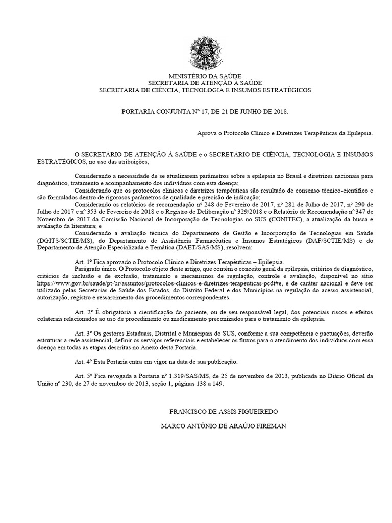 pcdt_epilepisia_2019 | PDF | Epilepsia | Eletroencefalografia