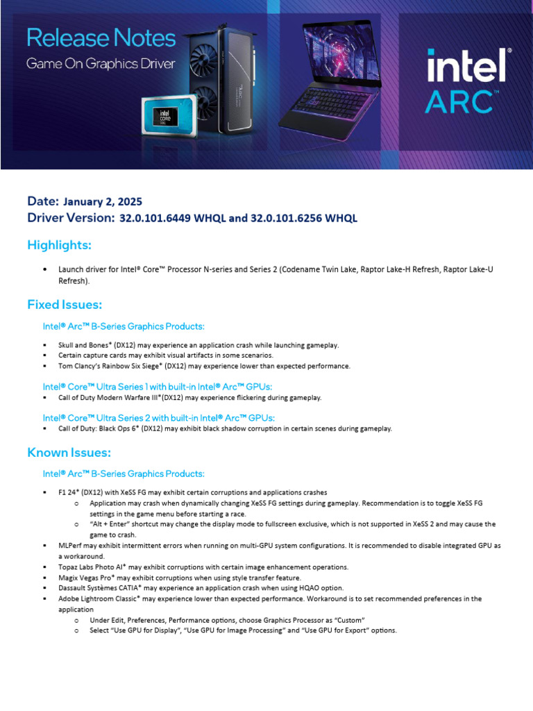 Intel Arc & Iris Xe Graphics v32.0.101.6449 | PDF | Graphics Processing Unit | Computer Architecture