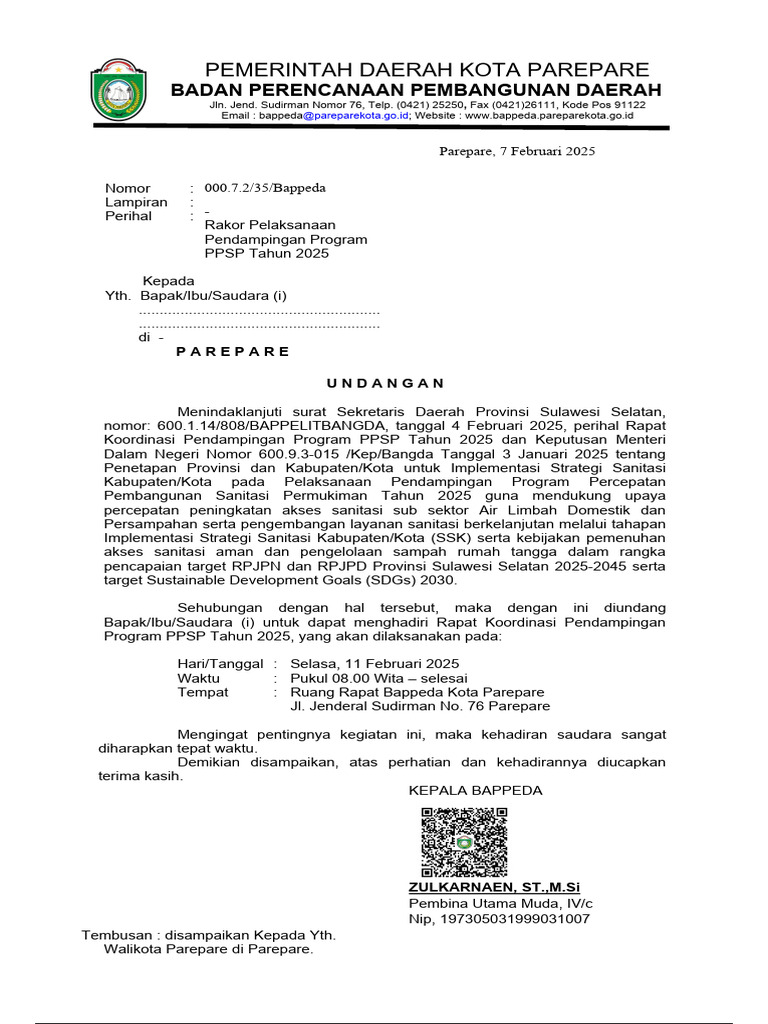 Surat Rakor PPSP | PDF