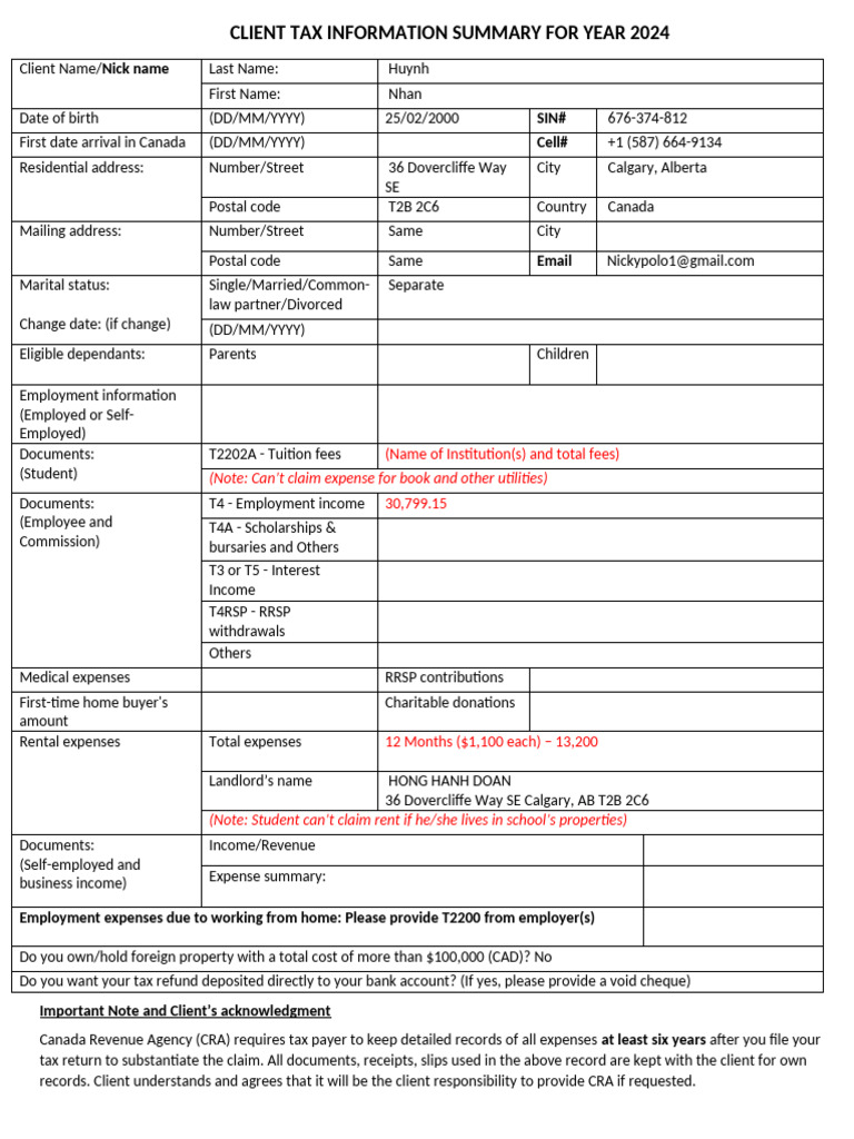 Client Tax Information Summary FY2024 - SIN | PDF | Taxes | Government ...