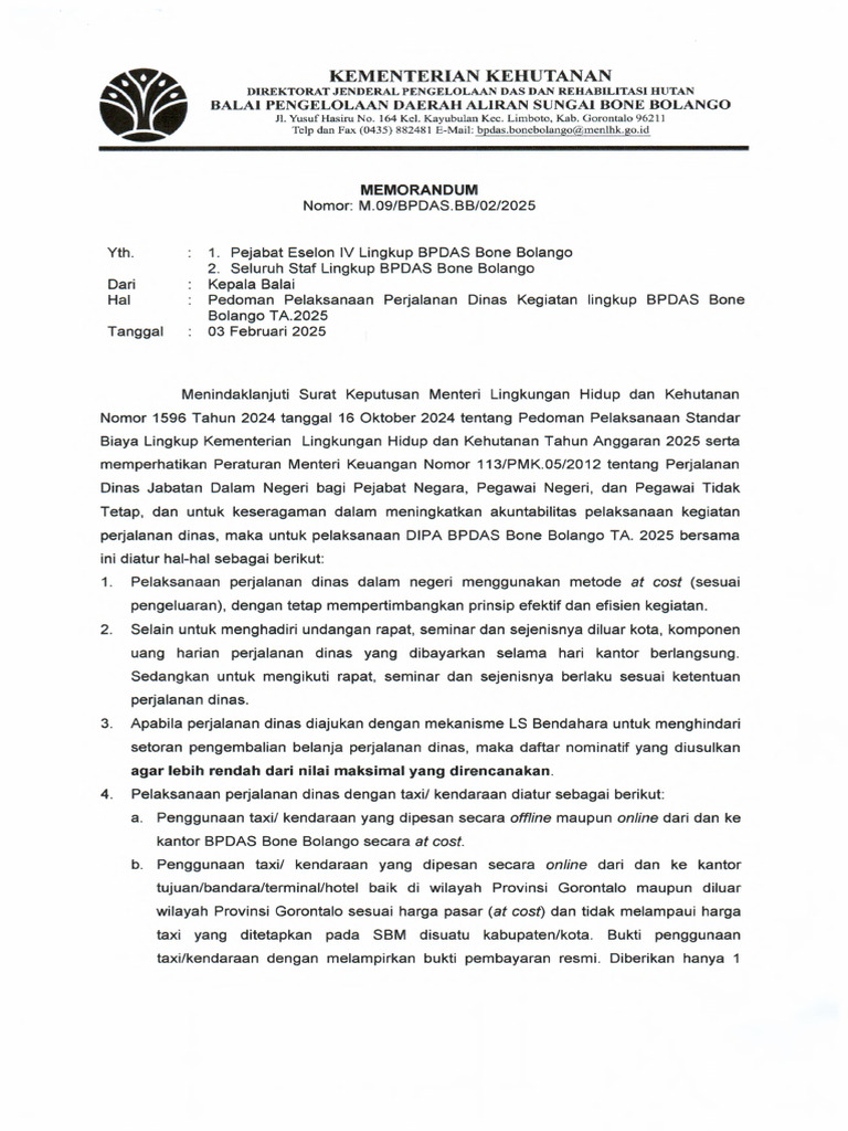 Memorandum Pedoman Pelaksanaan Perjadin BPDAS Bone Bolango TA 2025 (Cap ...