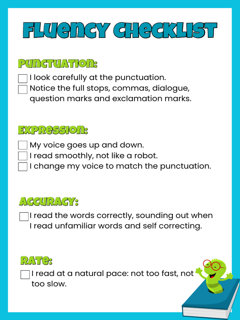 Fluency Checklist Educational Worksheet in Green Illustrative Style | PDF
