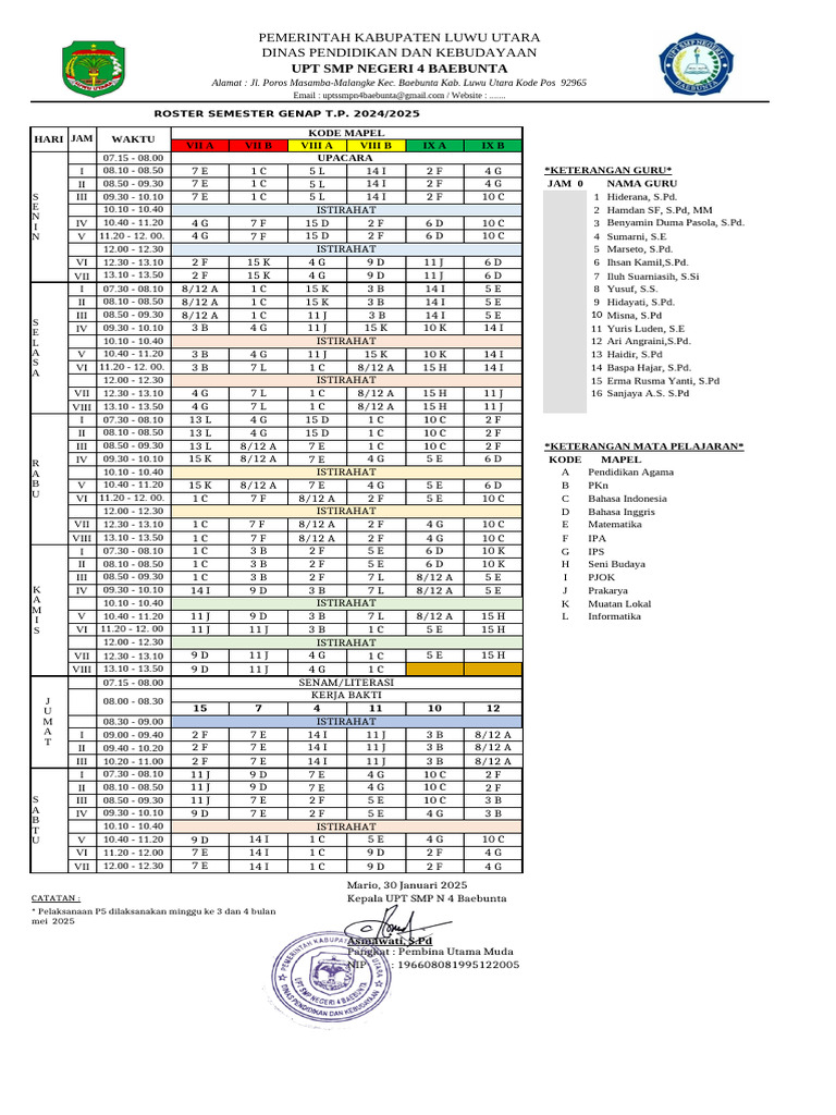 @ Roster Genap 2024-2025 Bayangan | PDF