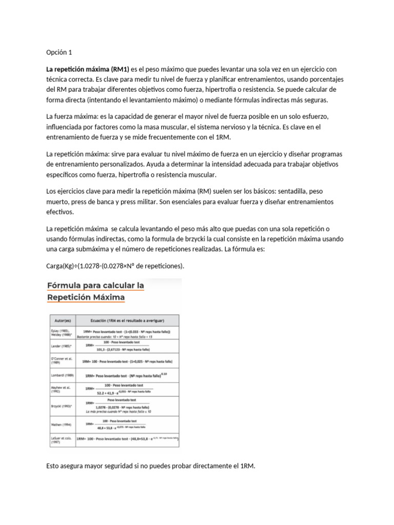 1RM, Formula de Brzycki y Escala de Borg | PDF | Entrenamiento de fuerza