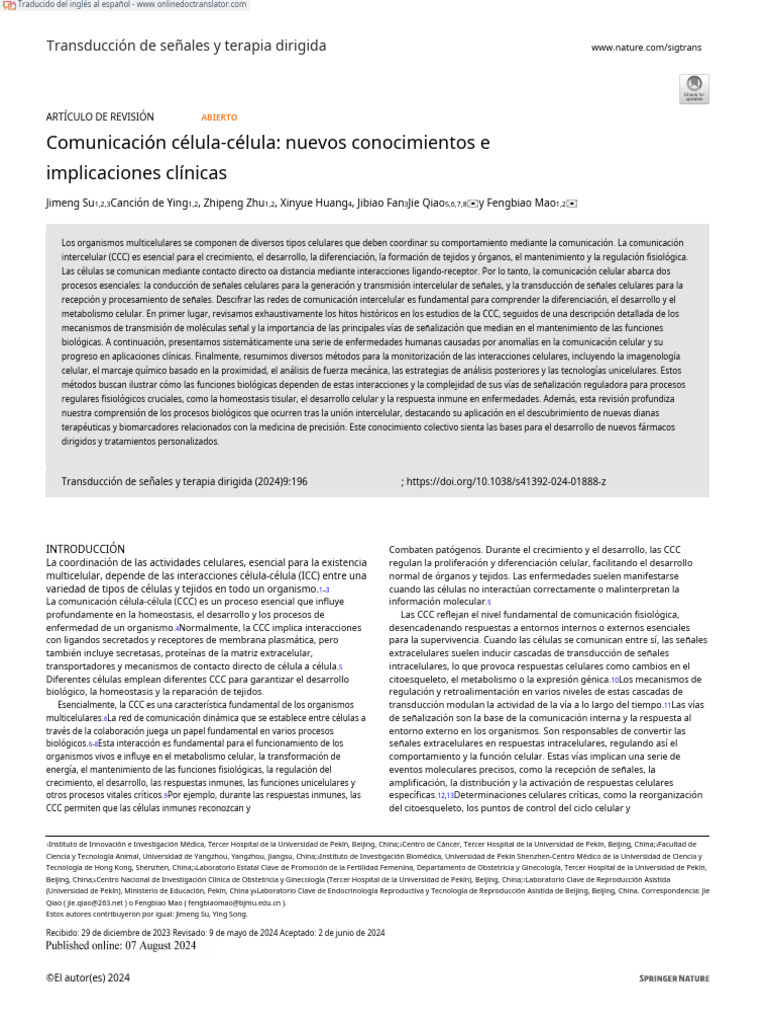 s41392-024-01888-z Conumicacion Intercelular 2024.en.es Español | PDF | Transducción de señales ...