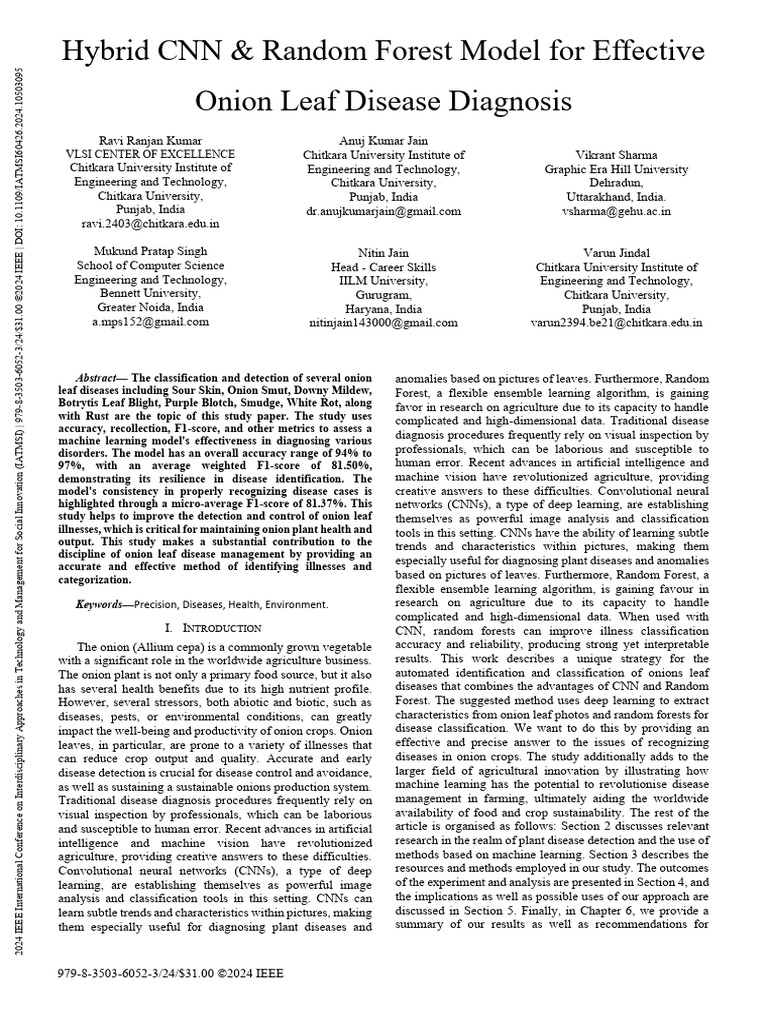 Hybrid CNN Amp Random Forest Model For Effective Onion Leaf Disease ...