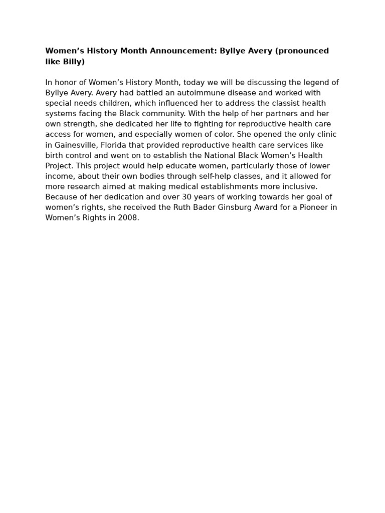 Women's History Month Announcement | PDF