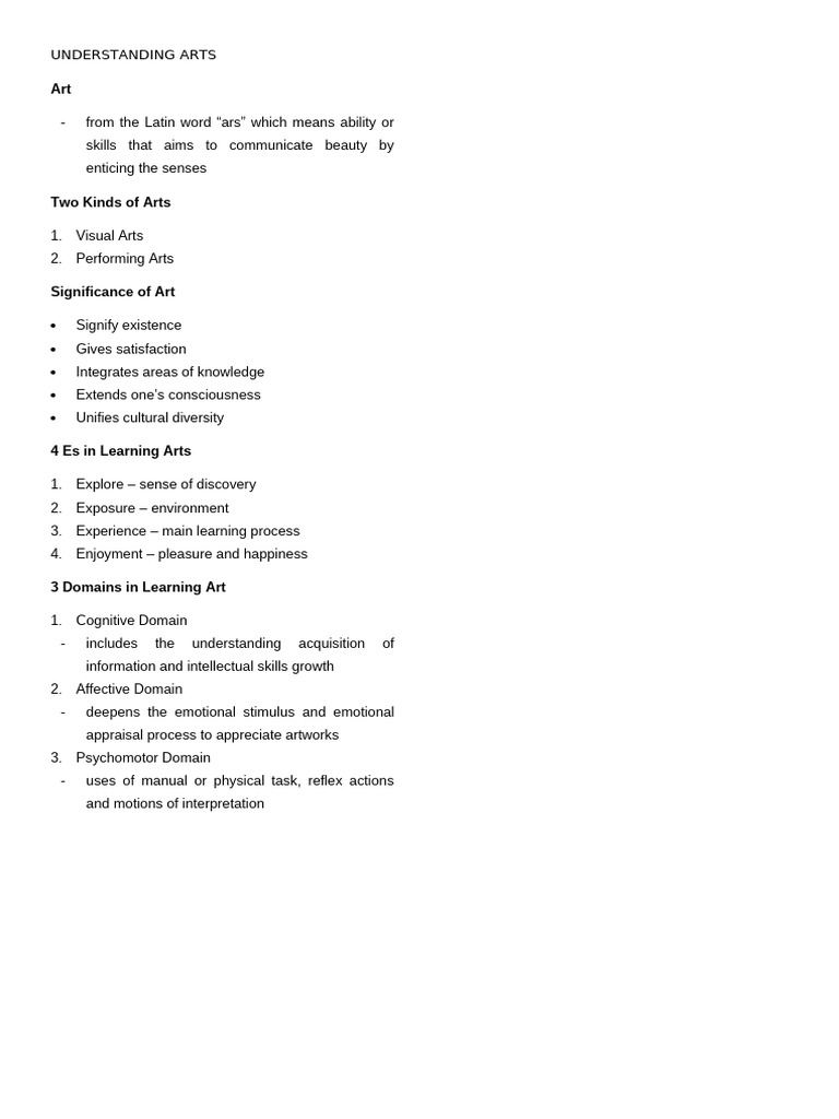 Understanding Arts: Types and Significance | PDF