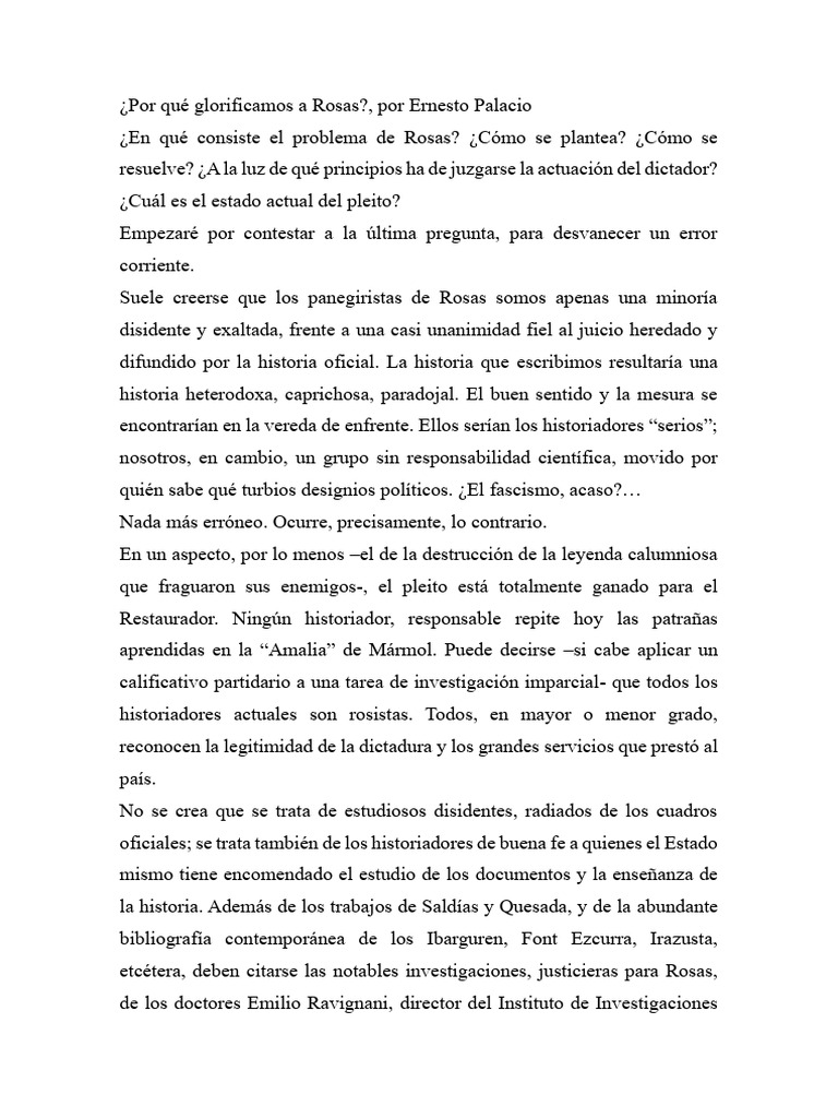 Por Que Glorificamos A Rosas - Ernesto Palacio | PDF | Tirano