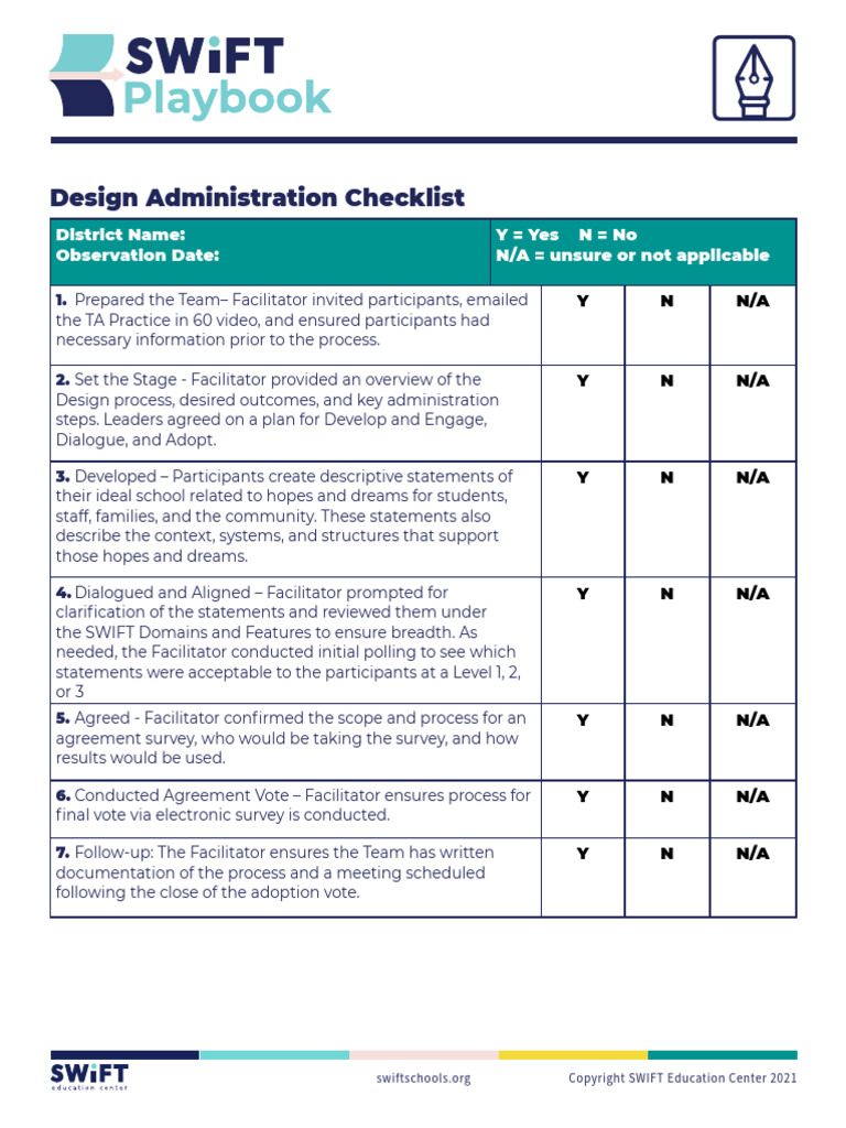 SWIFT TA - Design Administration Checklist - Test 02 | PDF