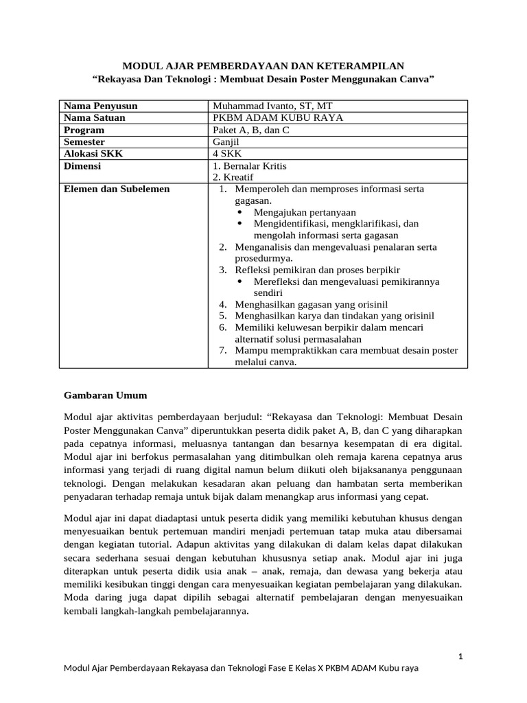 Modul Ajar Rekayasa Dan Teknologi New Pdf