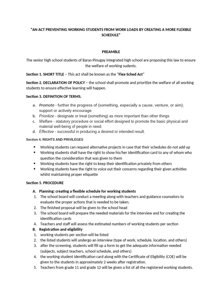An Act Preventing Working Students From Work Loads by Creating A More ...