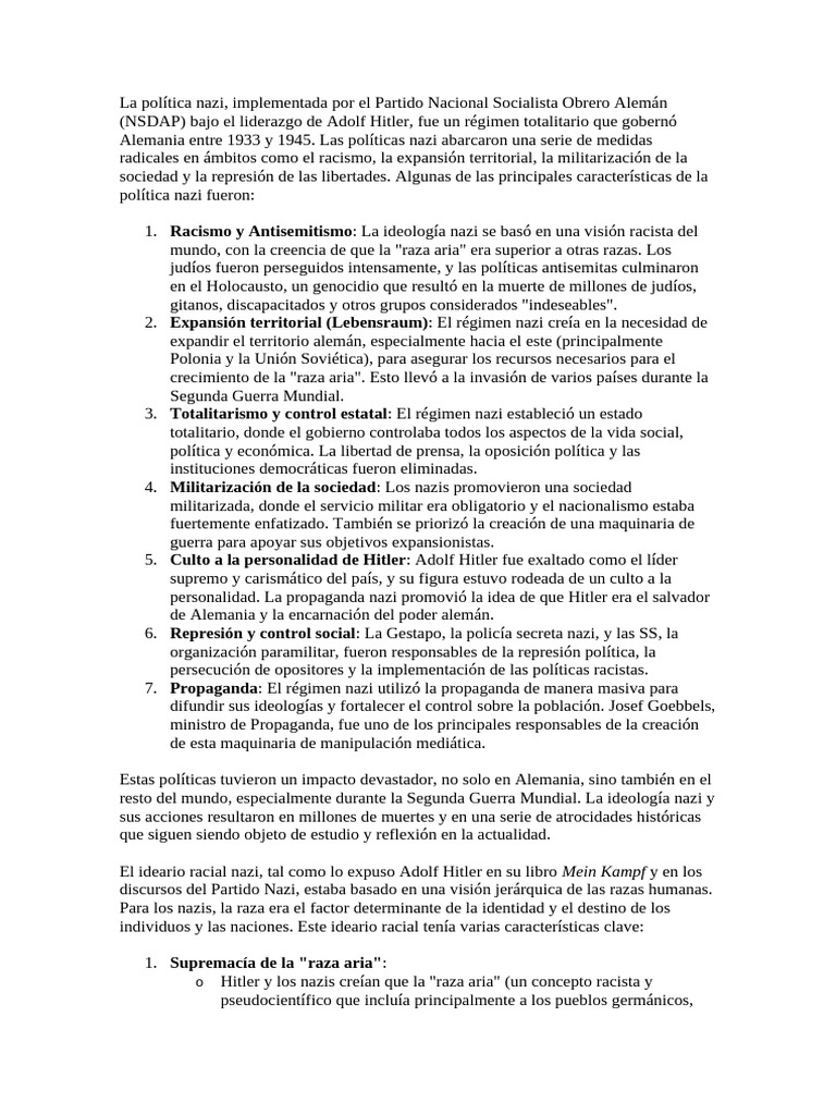 La Política Nazi | PDF | Alemania nazi | nazismo