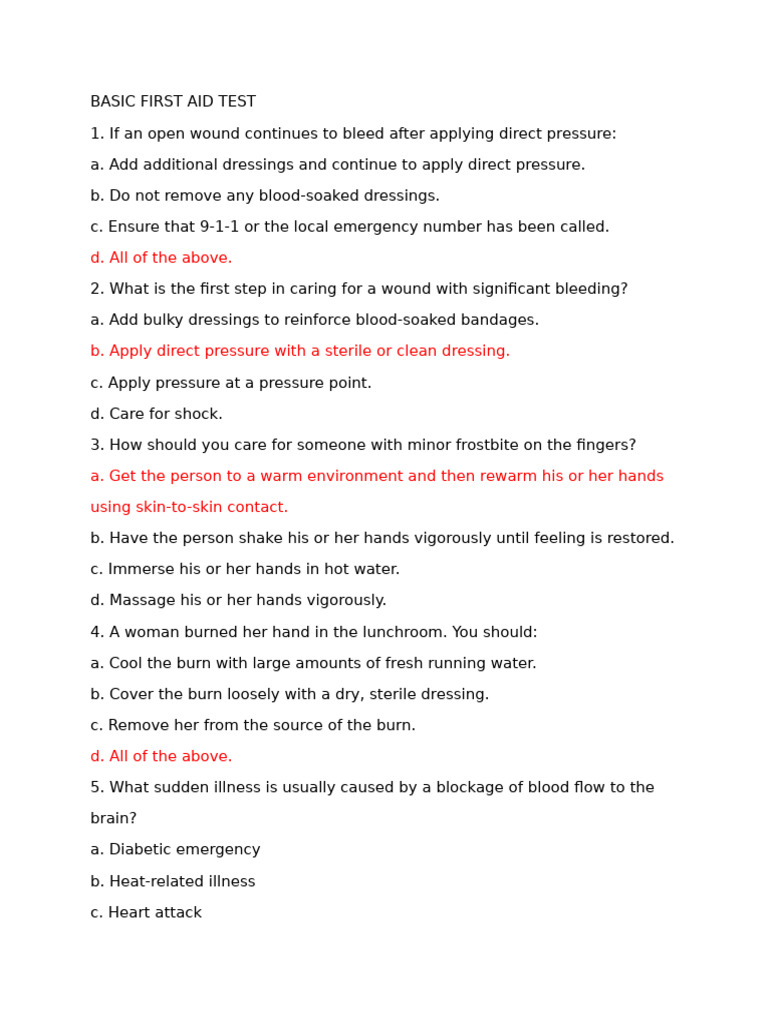 BASIC FIRST AID TEST-Maria Garcera | PDF | First Aid | Wound