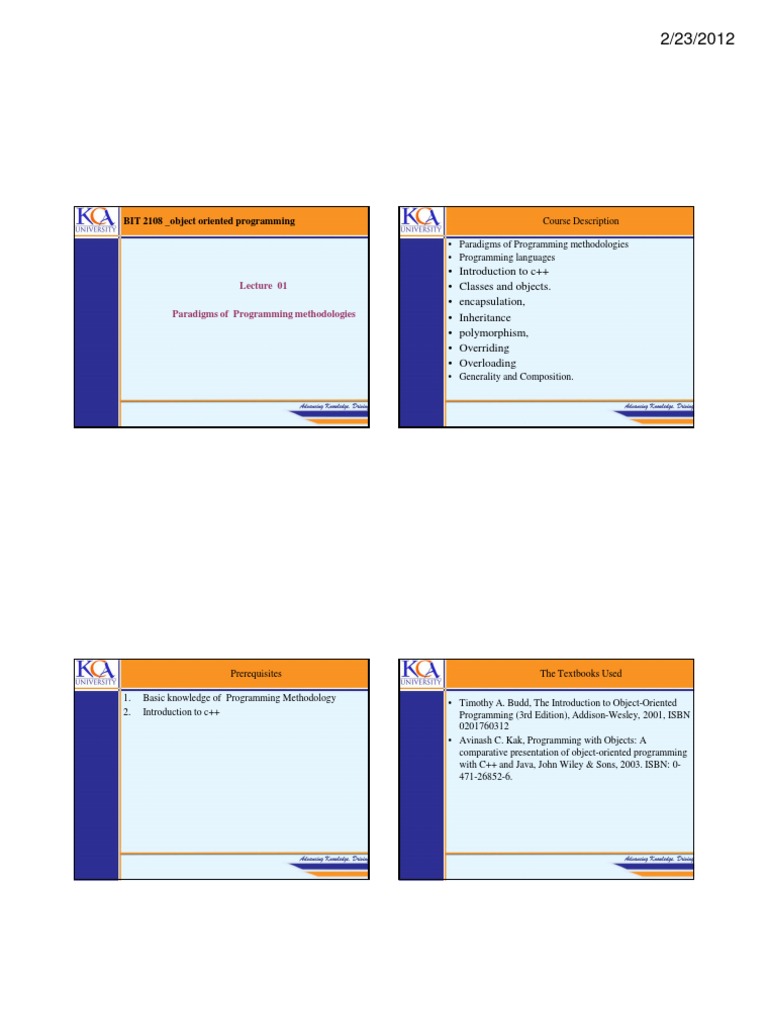 OOP1 Lecture 01 Programming Methodologies (Compatibility Mode) | PDF | Object (Computer Science ...