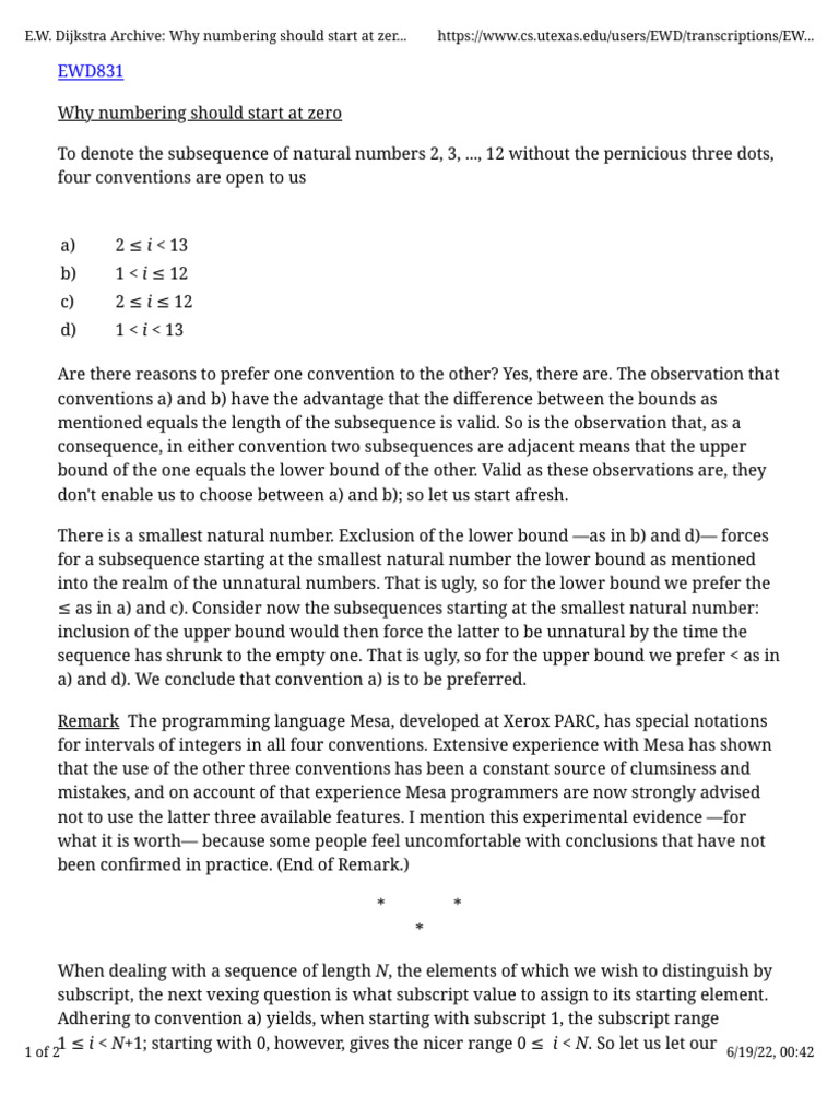 Why Numbering Should Start at Zero Dijkstra | PDF