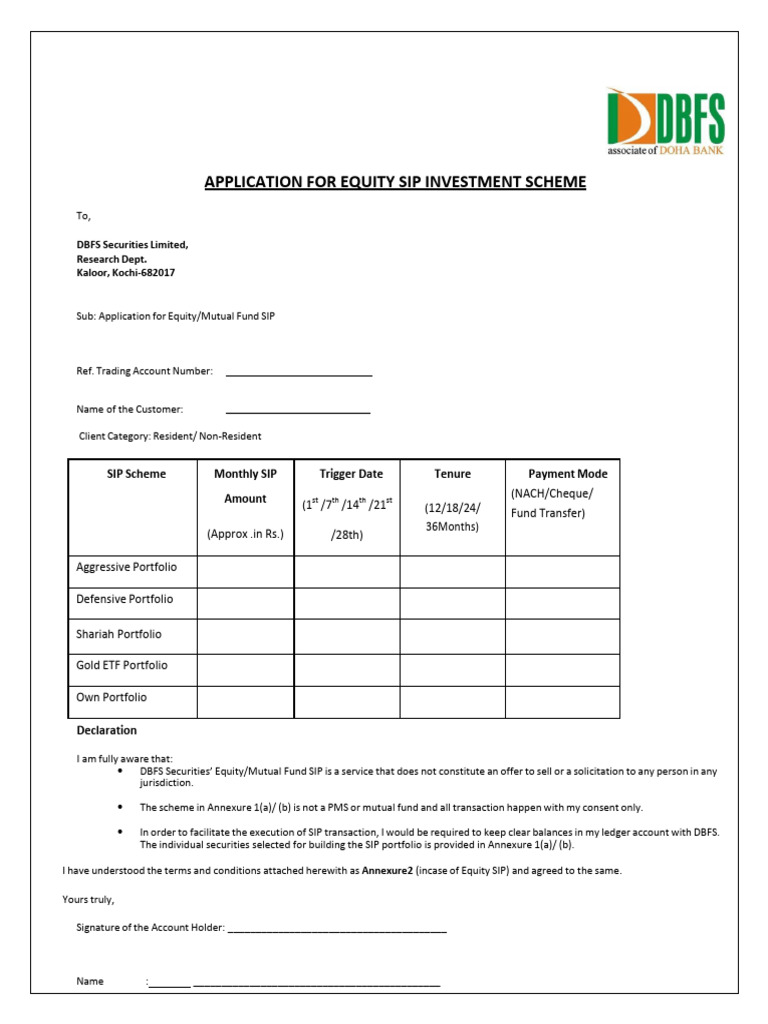 DBFS Equity SIP Form NEW | PDF | Securities (Finance) | Session ...