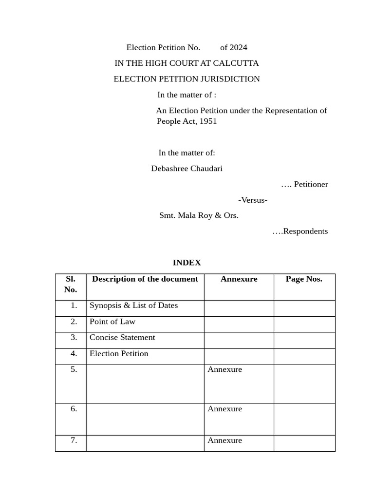 Draft - Election Petition (Mala Roy) V.2 | PDF | Affidavit | Public Law