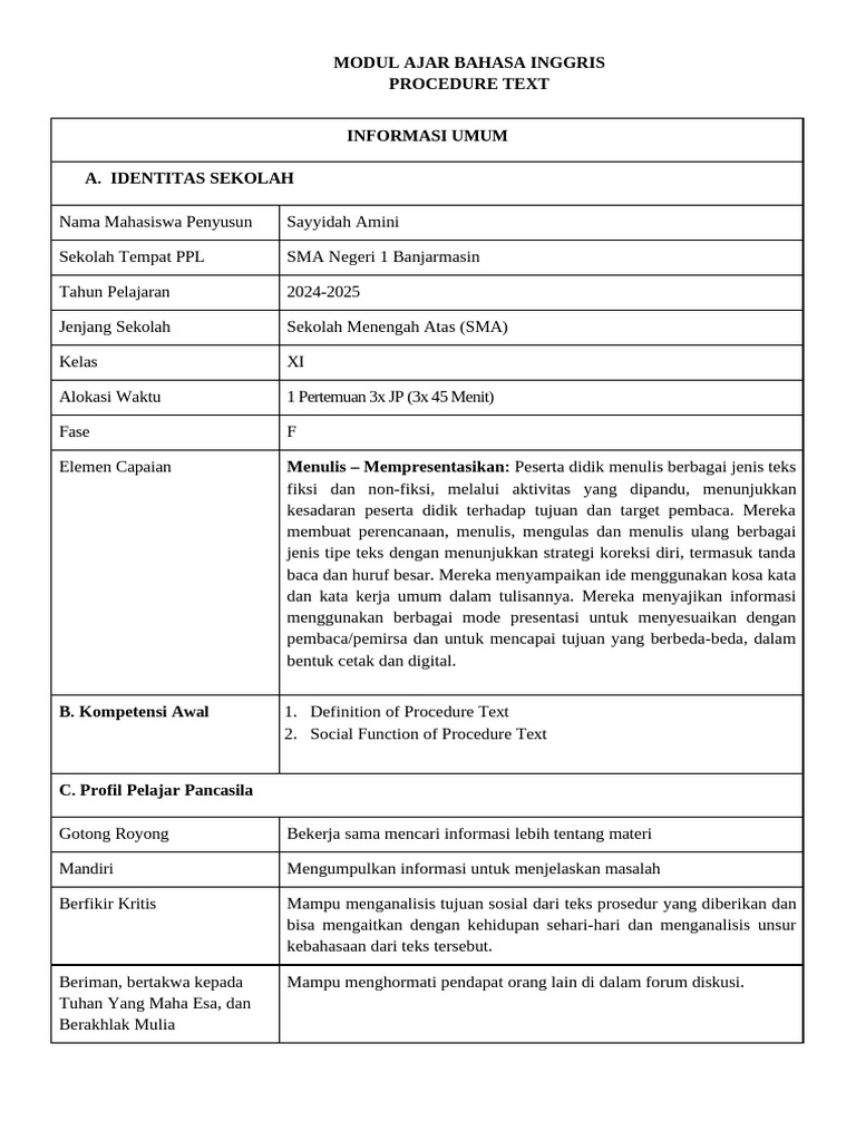 Modul Ajar PPA Sayyidah Amini | PDF