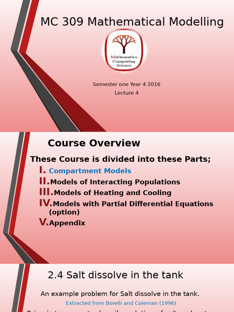 Lecture 4 Mcs 309 Mathematical Modelling | PDF | Equations | Water