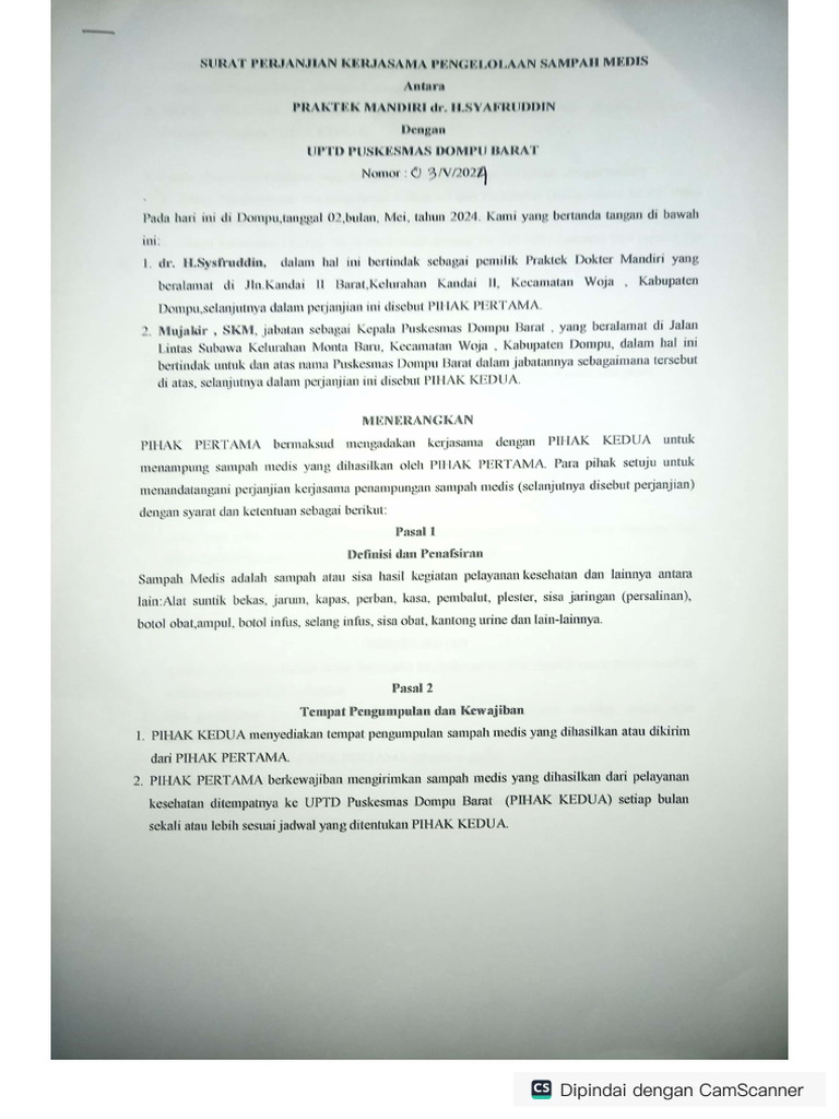 Draft MoU Limbah Medis DR - Syaf | PDF