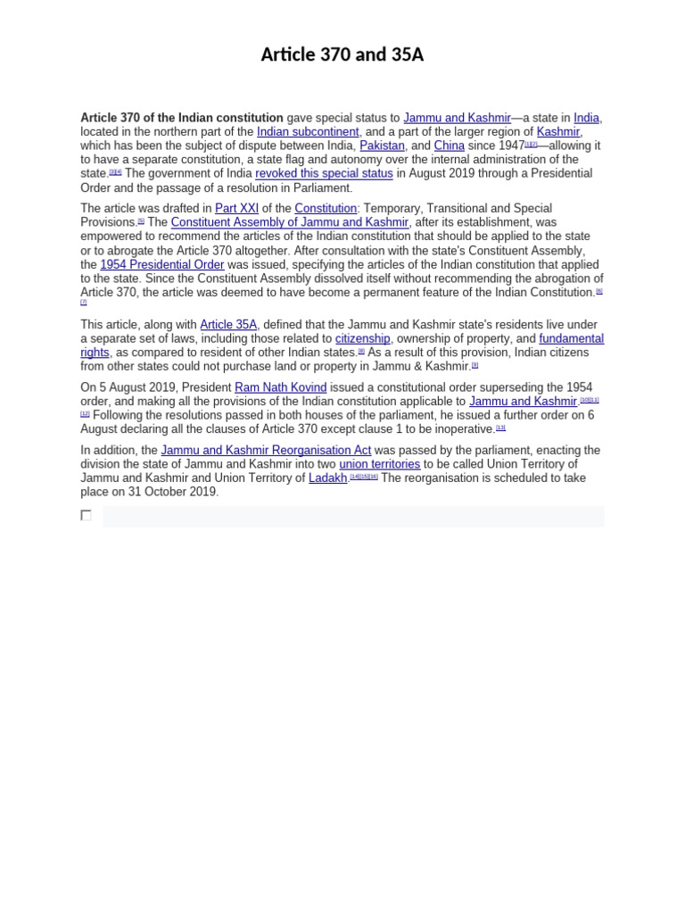 Article 370 of The Indian Constitution | PDF