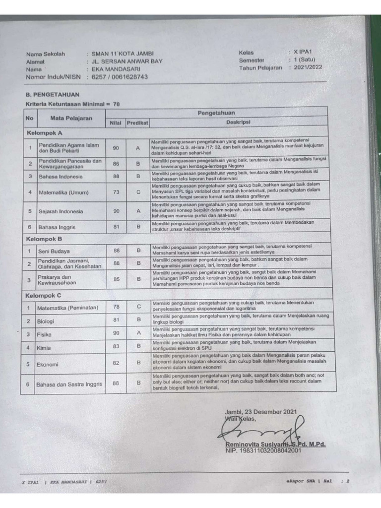 Nilai Raport Terbaru | PDF