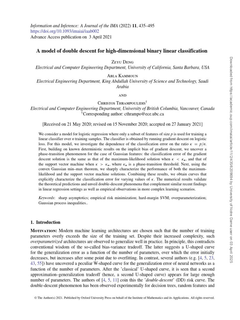 Double Descent | PDF | Support Vector Machine | Logistic Regression