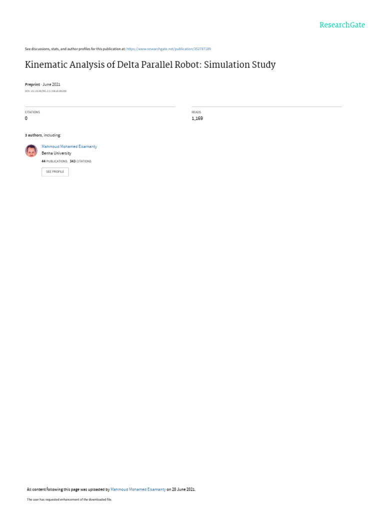 Kinematic Analysis of Delta Parallel Robot: Simulation Study | PDF | Kinematics | Mechanics