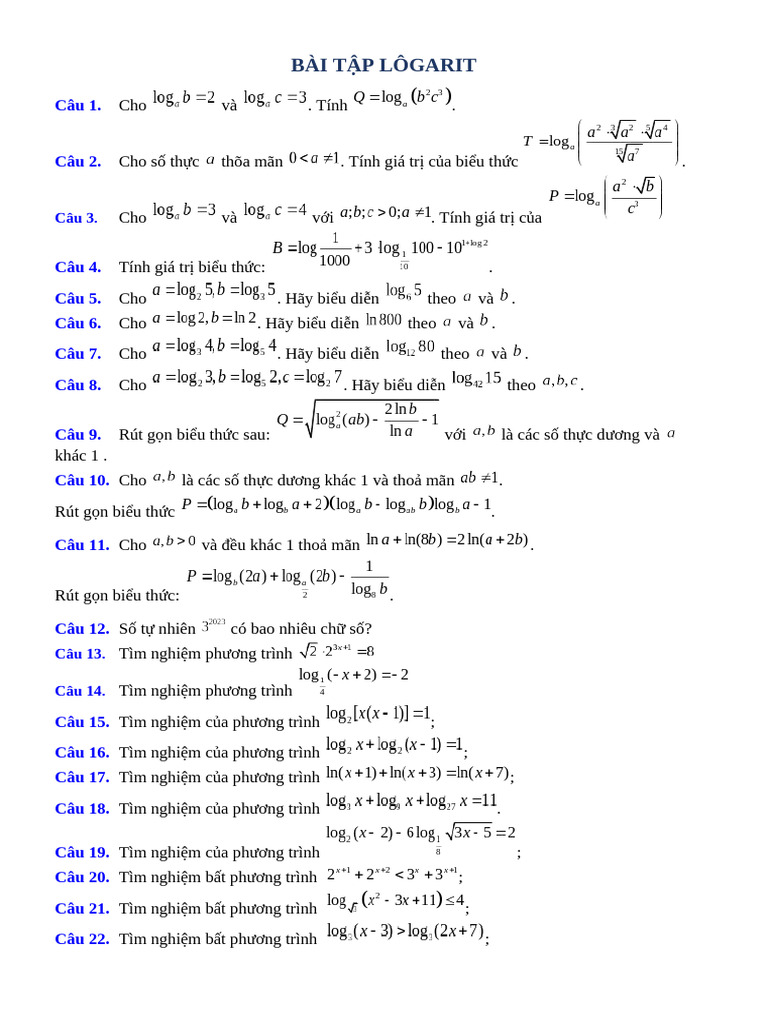 ÔN TẬP LÔGARIT | PDF