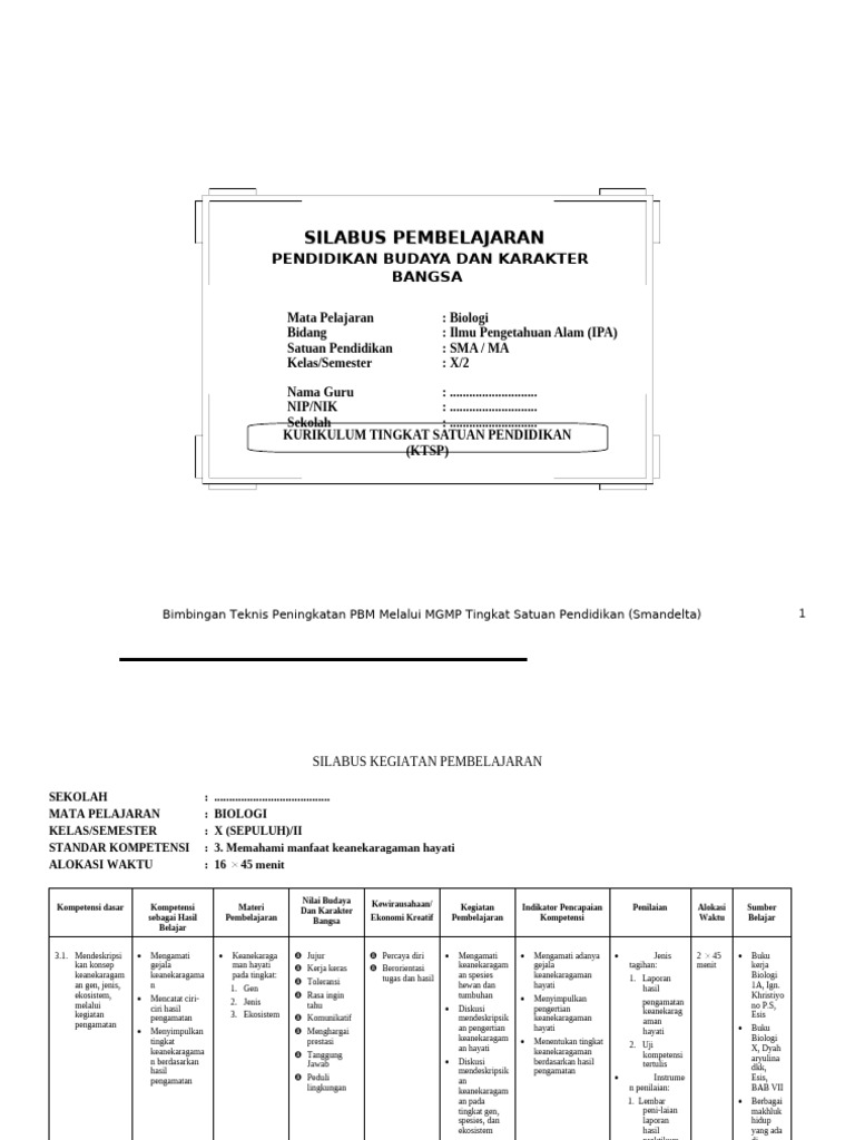 Silabus Biologi Kelas X SMT 2 | PDF