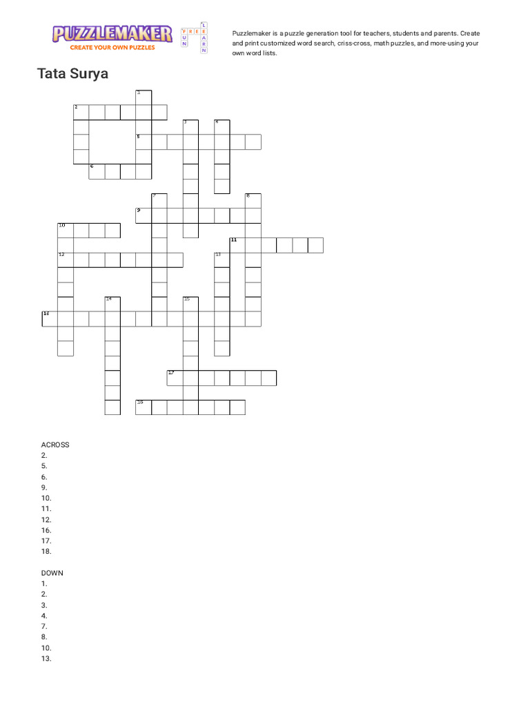 Criss Cross Puzzle - Discovery Education Puzzlemaker | PDF