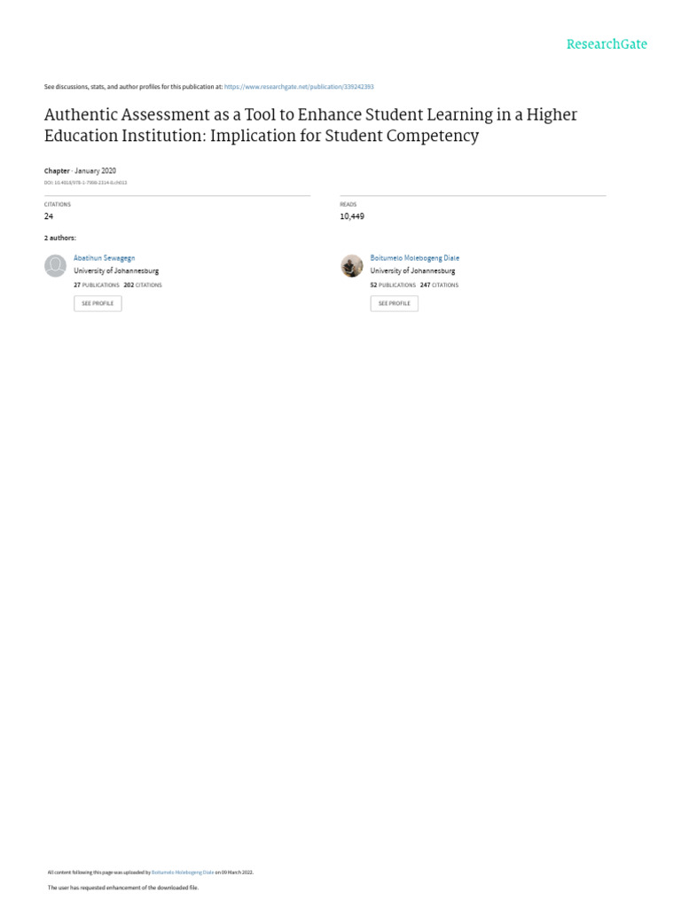 Authentic Assessment As A Tool To Enhance Student Learning in A Higher ...