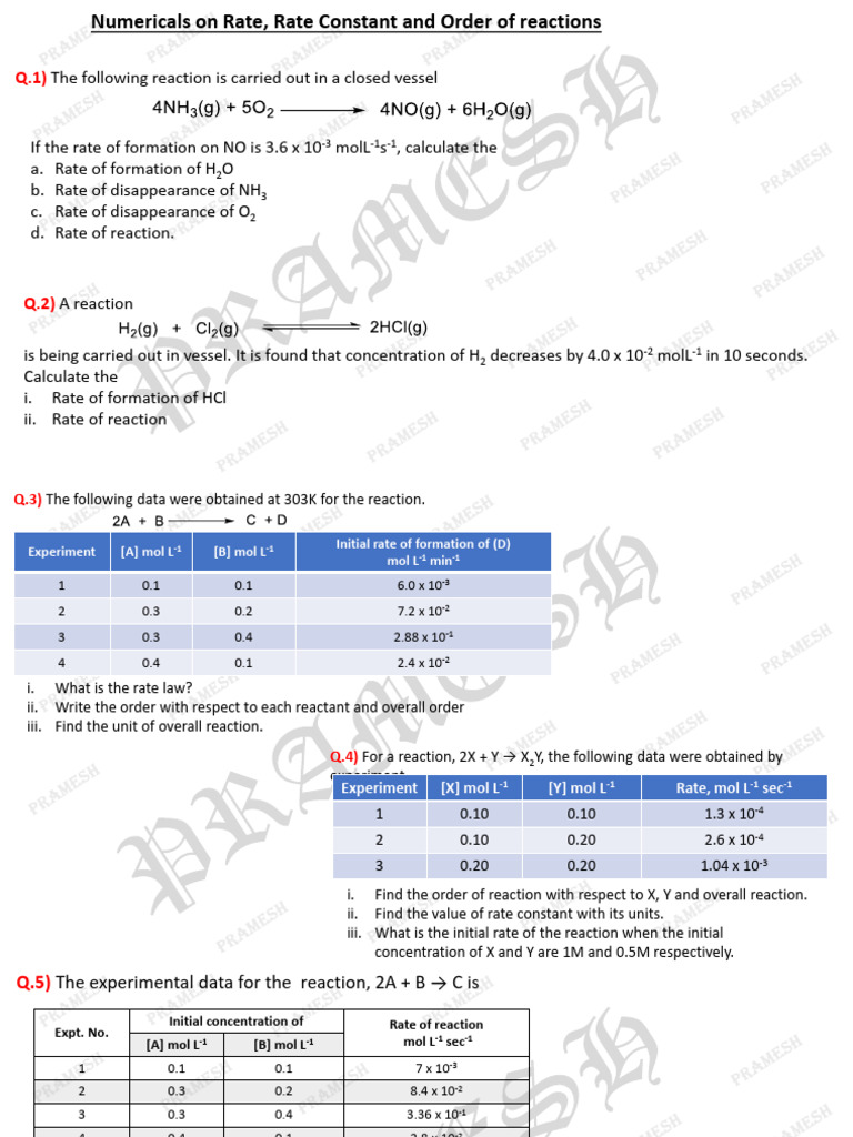 Numericals Chemical Kinetics | PDF | Reaction Rate | Reaction Rate Constant