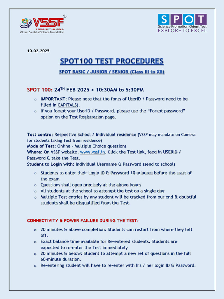 Spot100 Final 24 25 Test Guidelines 91600 | PDF | Software | Computing