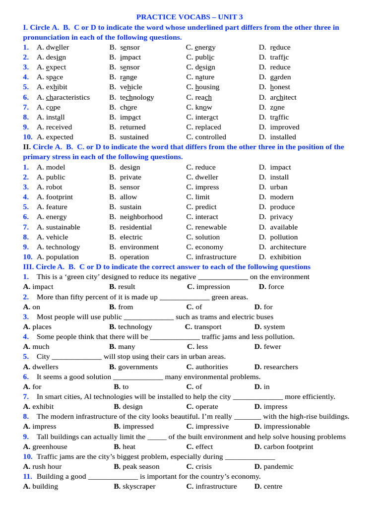 G11 - Unit 3 Practice Vocabs | PDF | Infrastructure | Transport